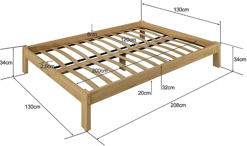 Dřevěná postel Liliana 120x200 + rošt ZDARMA (Barva dřeva: Šedá)