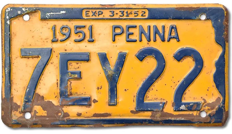 Americká SPZ Pennsylvania 1951 Yellow Penna 7EY22