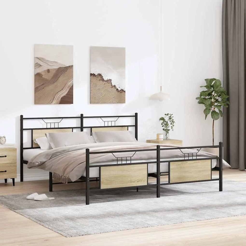 Kovový rám postele bez matrace dub sonoma 183 x 213 cm 3325099