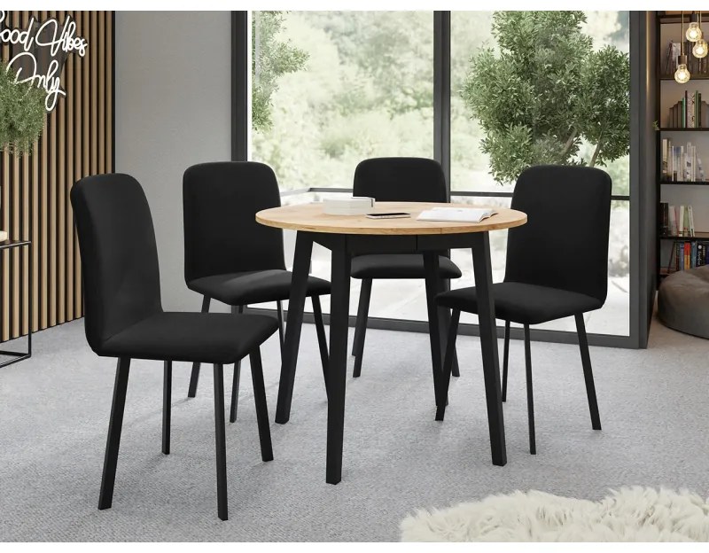 Rozkládací stůl Kirtore S 90 se 4 židlemi Lekoz, Barva dřeva: bíla + černá, Potah: Amor Velvet 4311