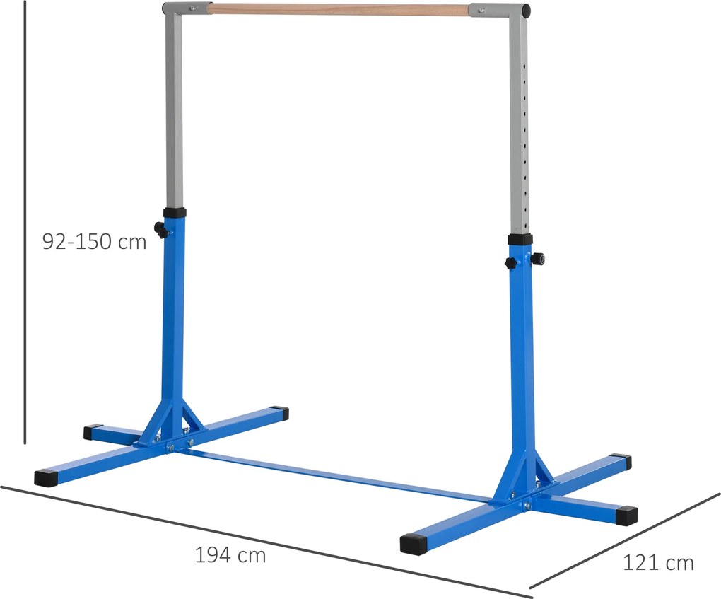 HOMCOM Gymnastická hrazda, 13stupňově výškově nastavitelná hrazda, hrazda z dřeva & stabilní ocelová konstrukce do 75 kg, pro děti 3+, do interiéru i…