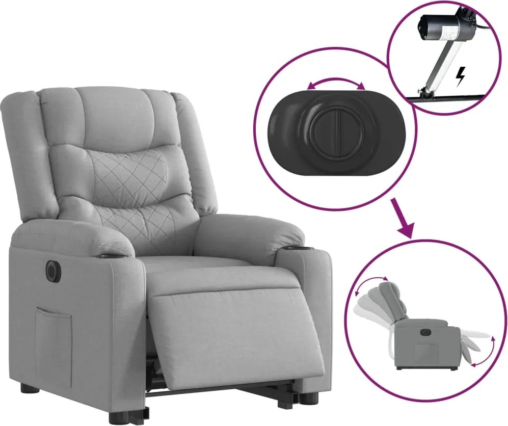 Elektrické zvedací polohovací křeslo světle šedé textil 3206579