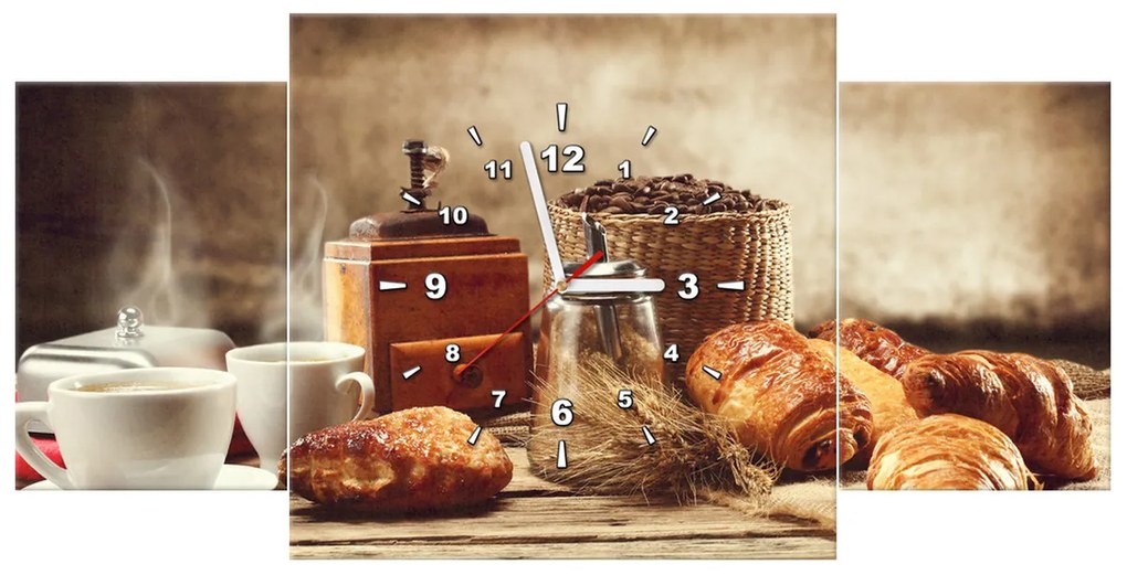Gario Obraz s hodinami Chutná snídaně - 3 dílný Rozměry: 90 x 30 cm