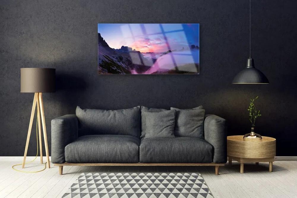 Obraz na skle Mlha Hory Východ Slunce 100x50 cm
