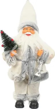 Vánoční dekorace Santa Claus s lucernou bílá / šedá 30 cm