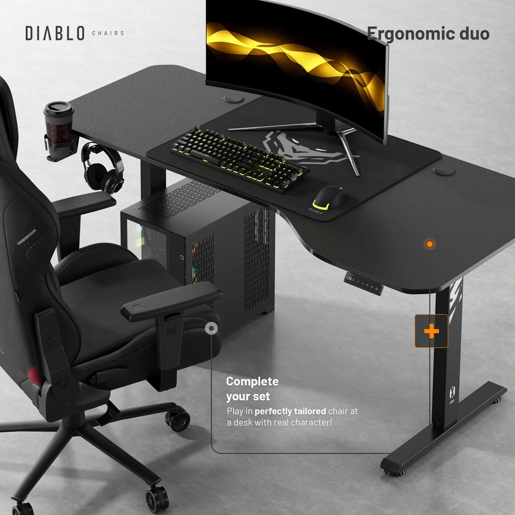 Elektricky výškově nastavitelný stůl 160 cm černý: Diablo X-Tensio 1600