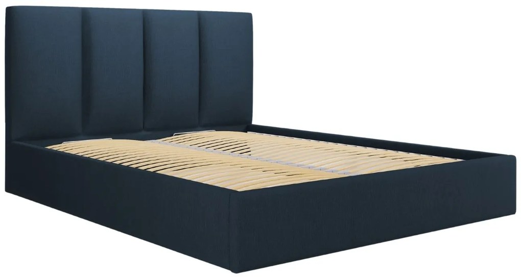 OnaDnes -20% Modrá látková dvoulůžková postel MICADONI Pyla 160 x 200 cm s úložným prostorem