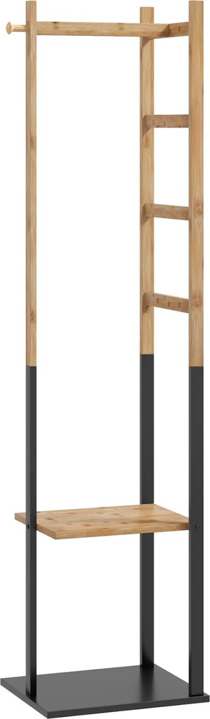 HOMCOM Bambusový stojan na oblečení, dřevěný šatník se tyčí, policemi, háčky, 4 bočními tyčemi rozměry 46Š x 28,5H x 153,5V cm | Aosom