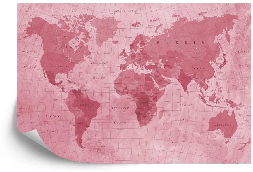 Fototapeta Mapa Světa S Texturou Červená Omyvatelný vlies 360x240