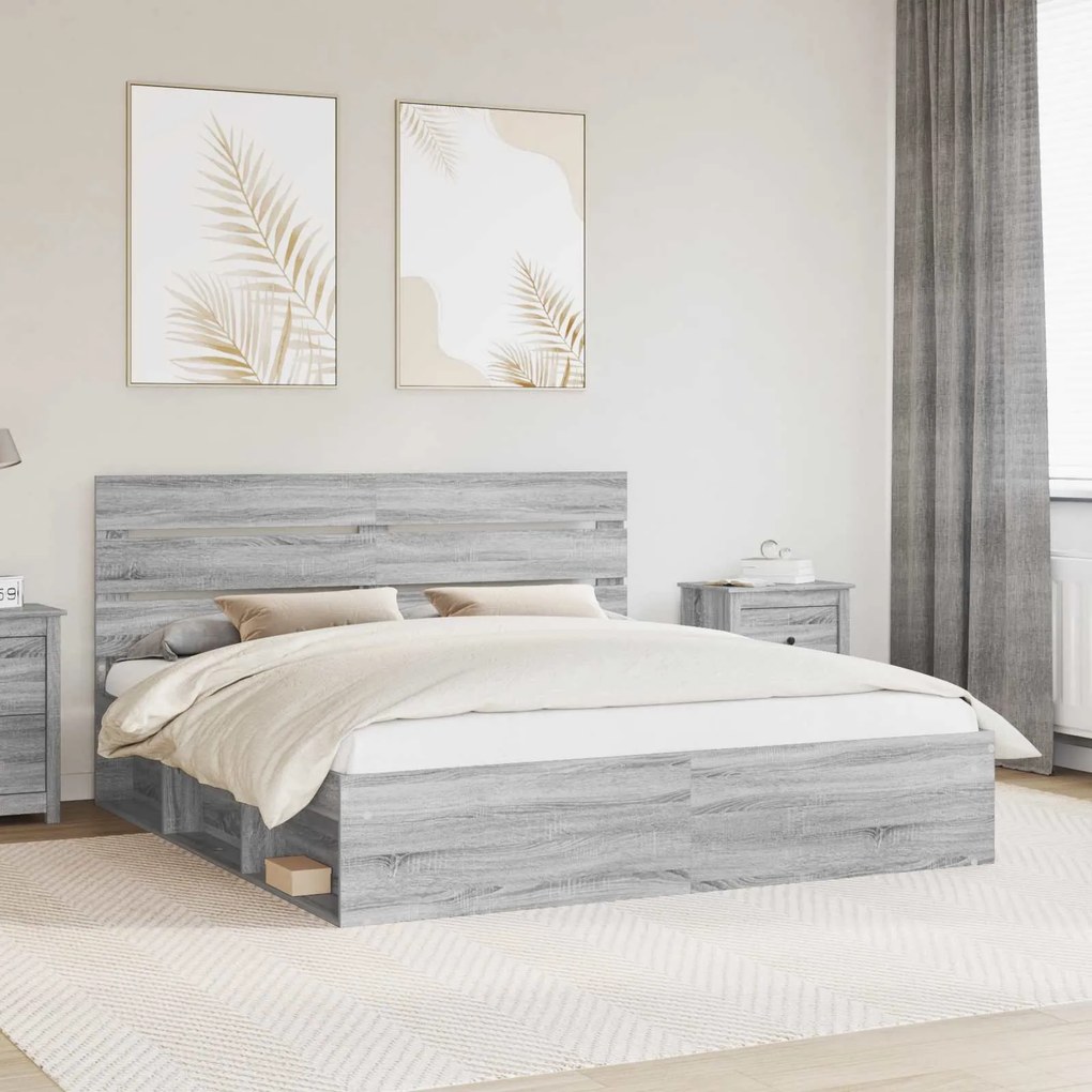 Rám postele Šedá Sonoma 200 x 200 cm Masivní borové dřevo 3411709