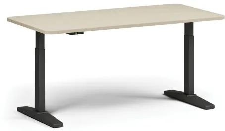 Výškově nastavitelný stůl, elektrický, 675-1325 mm, zaoblené rohy, deska 1600x800 mm, černá podnož, bříza