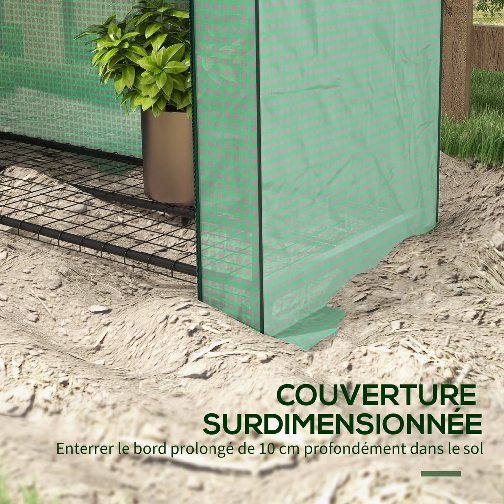 Skleníček Outsunny PE se 4 úrovněmi polic, balkonový skleník, zpevněný potah 135 g/m², ocelová konstrukce, rolovací zipový vstup, pro pěstování zeleni