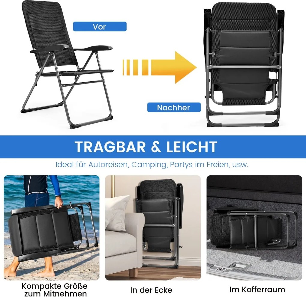 Costway Sada 2 zahradních židlí skládací židle s opěradlem nastavitelným v 7