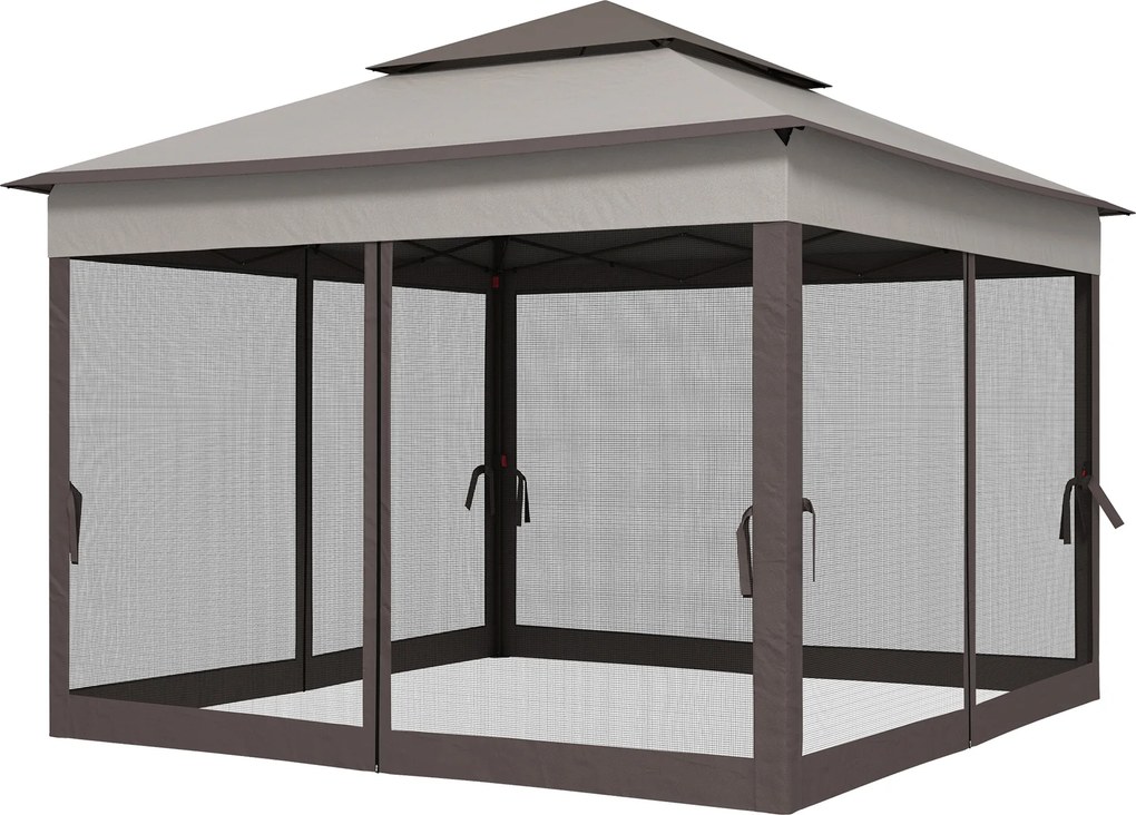 Skládací zahradní stan Outsunny s bočními stěnami pop-up stan 3,25 x 3,25 x 2,65 m ve světle šedé barvě pro zahradní párty a akce |