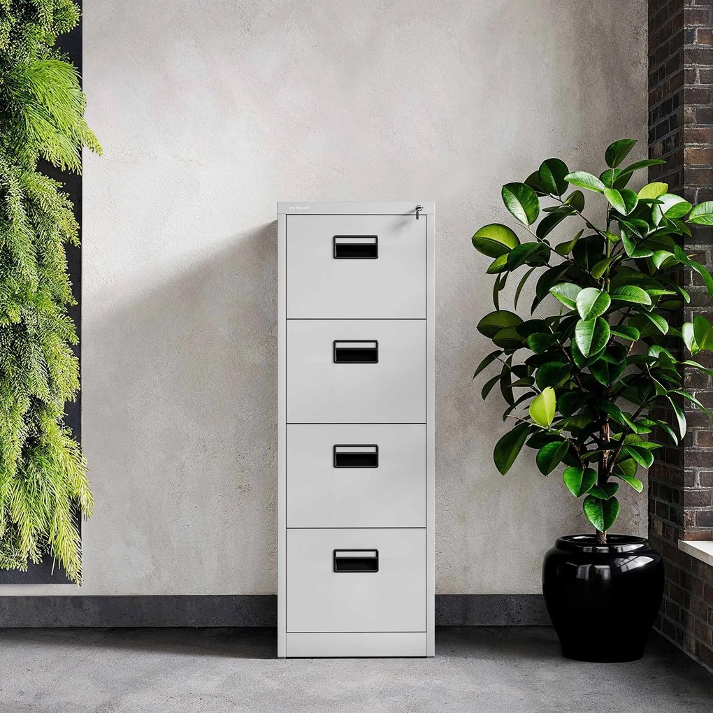 Kovová kartotéková skříň se 4 zásuvkami, šedá, 460x1320x620 mm: SARA