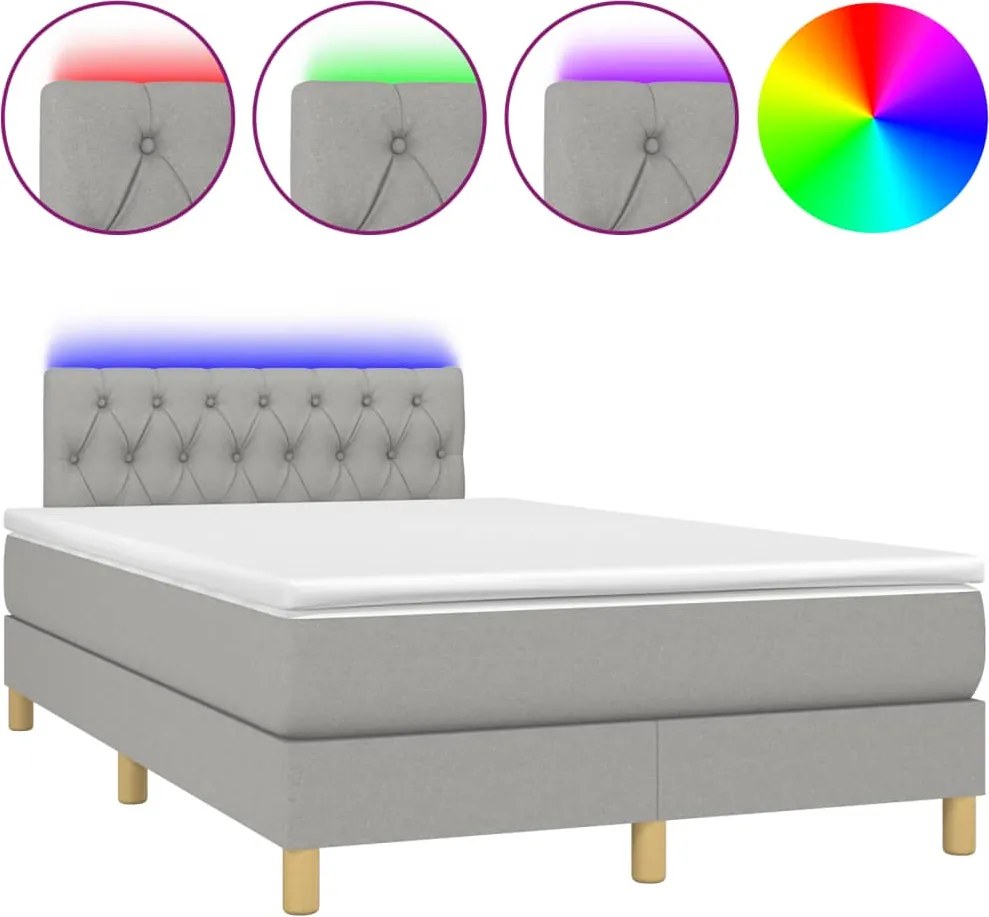 Box spring postel s matrací a LED světle šedá 120x190 cm textil 3270109