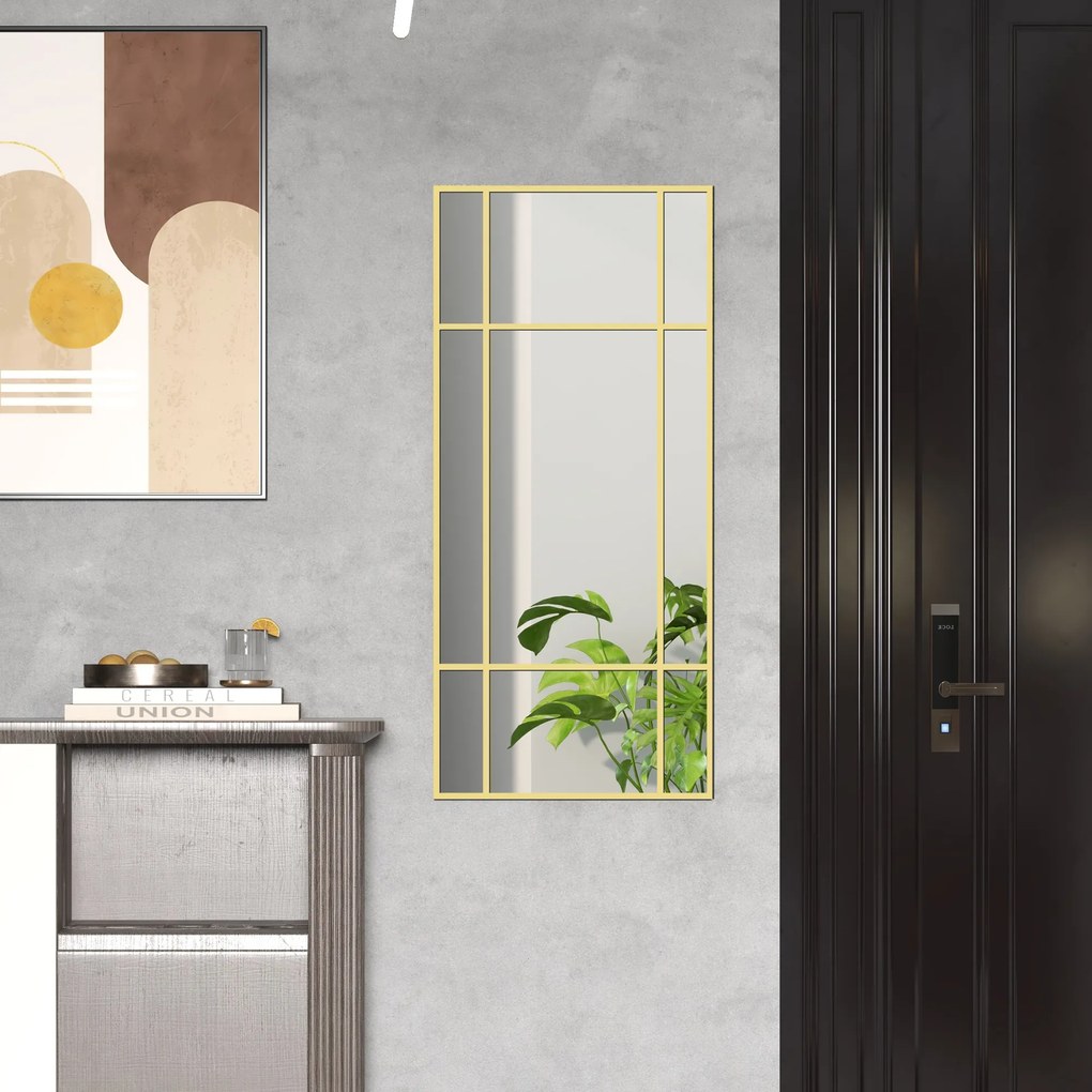 Zrcadlo HOMCOM 110 x 50 cm Dekorativní zrcadlo s kovovým rámem, obdélníkové zrcadlo do ložnice, koupelny