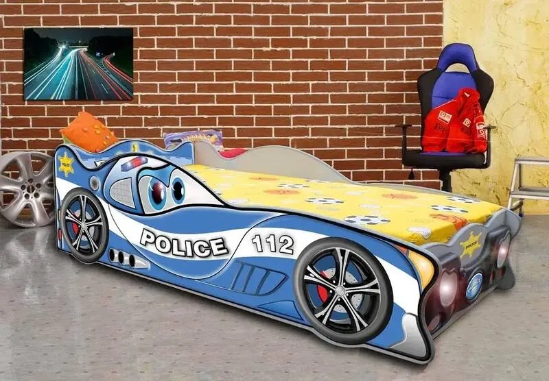 Dětská auto postel Cars Policie 160x80cm s matrací