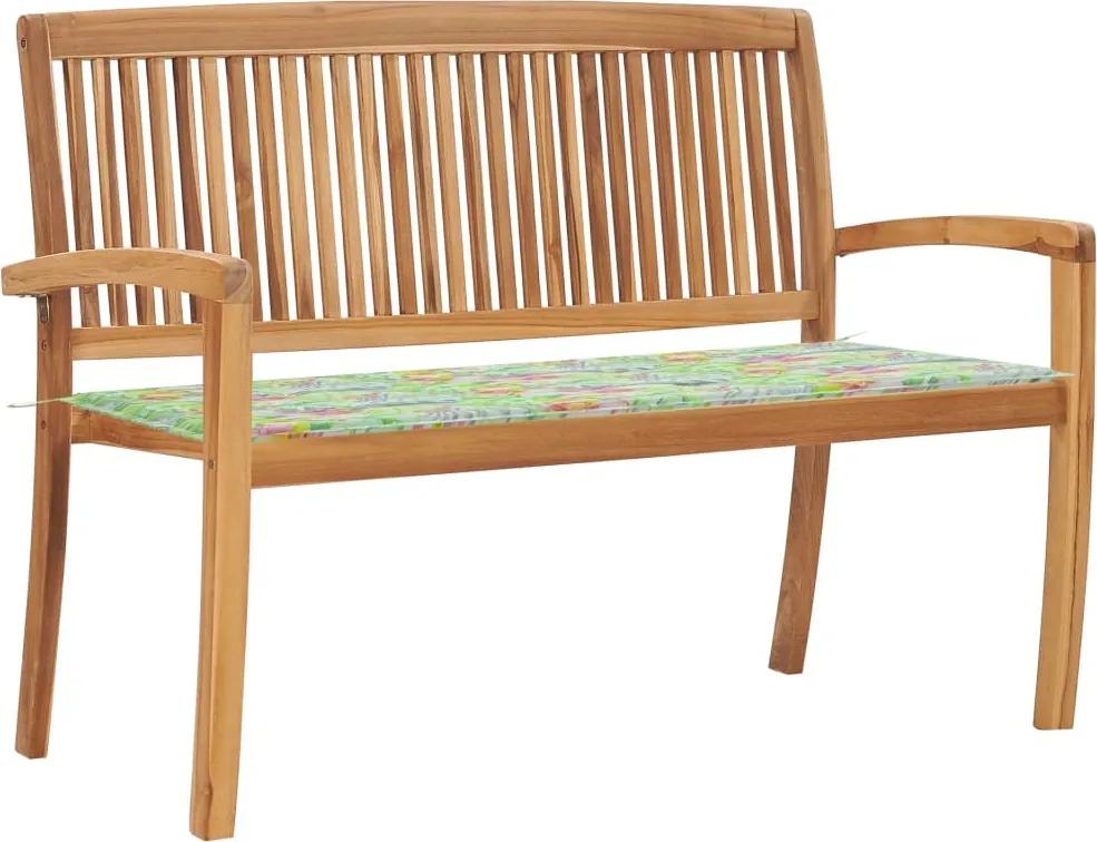 vidaXL Stohovatelná zahradní lavice s poduškou 128,5 cm masivní teak [3063279] Barva: Zelená