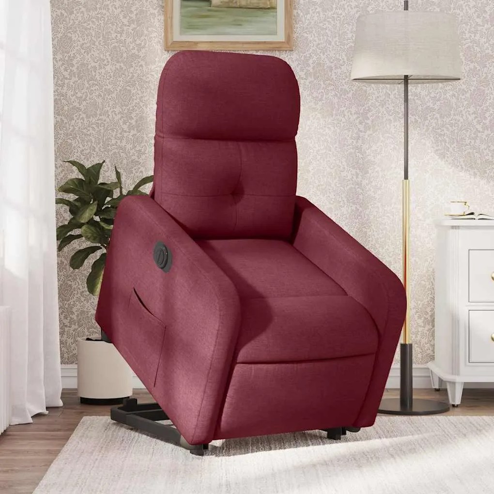 Elektrické zvedací polohovací křeslo vínové textil 3206816