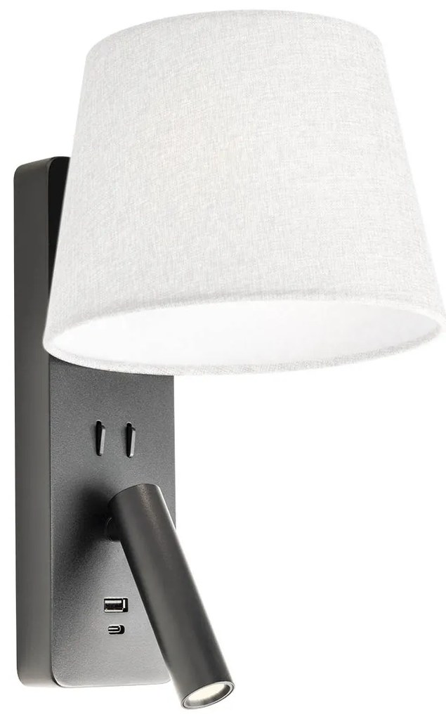 Světla a lustry REDO GROUP Redo NEMIA lampa k posteli s USB 1xE27 + LED 3W 2700K černá Barva stínidla: Černá