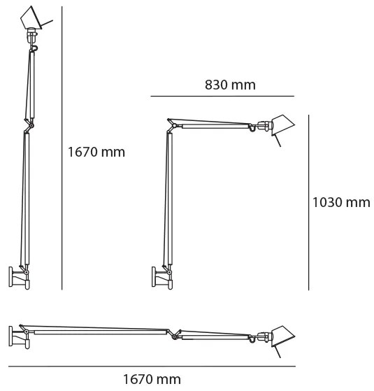Artemide Tolomeo Braccio Halo, designové nástěnné svítidlo s vypínačem, 1x77W E27, hliník, max. 167cm