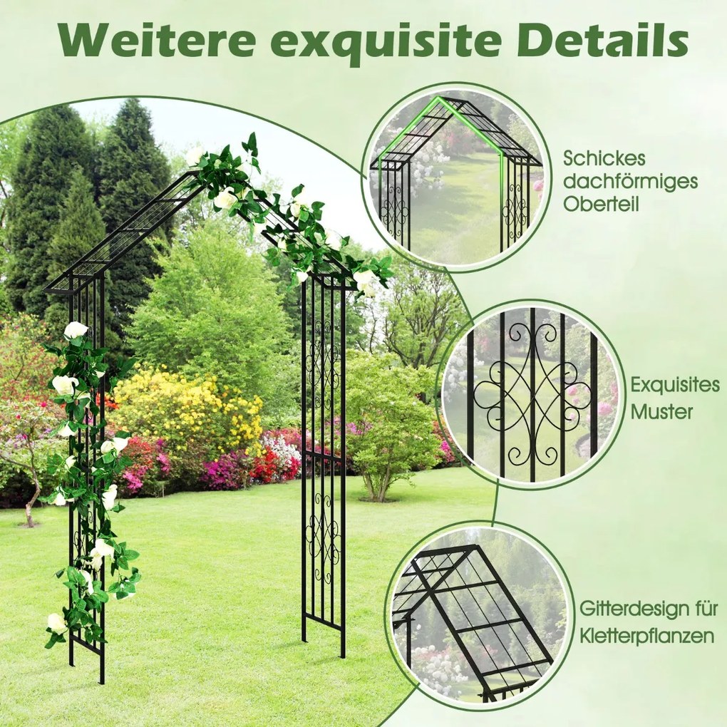 Costway Rose Arch Kovový zahradní oblouk pro popínavé rostliny Trellis – černý