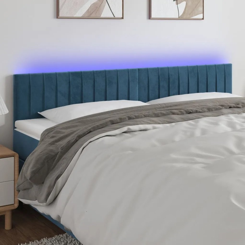 Čelo postele s LED tmavě modré 160x5x78/88 cm samet 3121908