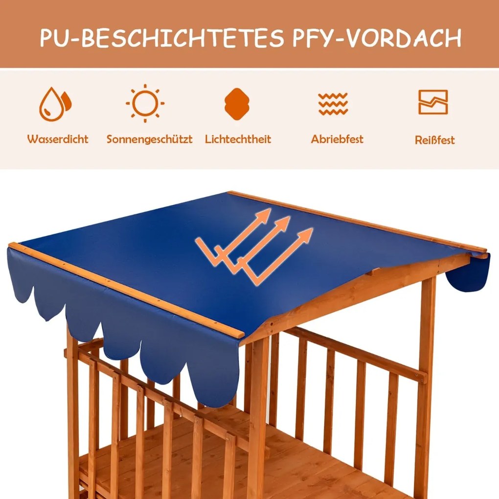 Costway Dřevěné pískoviště pro děti Dětská herna s Playhouse Natural + Blue