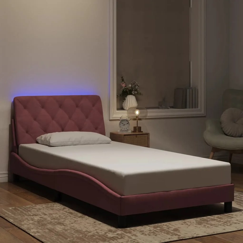Rám postele s LED bez matrace růžový 100 x 200 cm samet 3213842