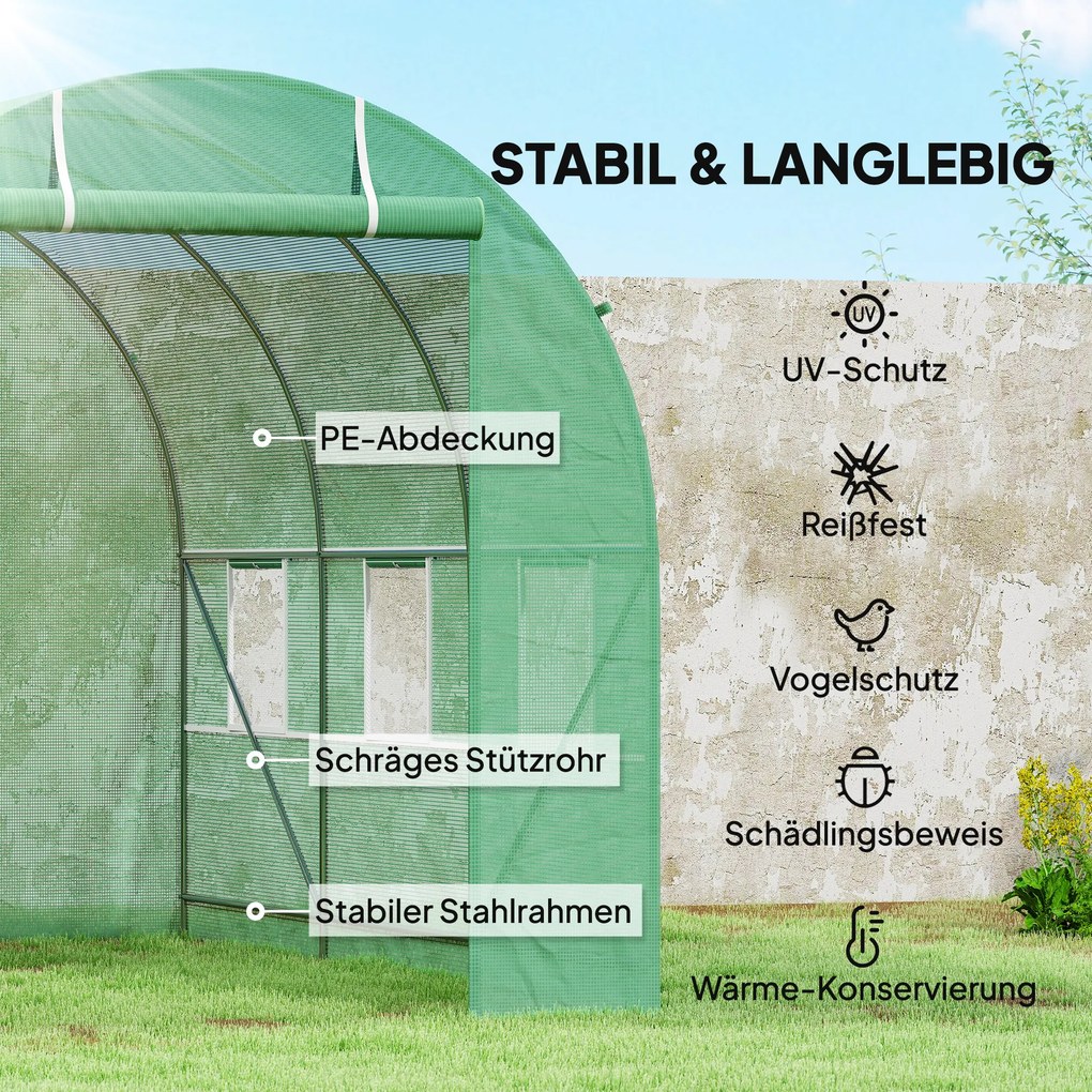 Outsunny Fóliový skleník na rajčata Fóliový tunelový skleník s oknem Zelený 350 x 200 cm