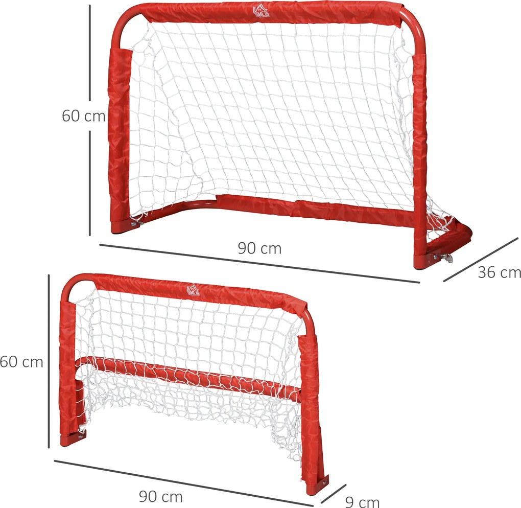 Fotbalové branky HOMCOM sada 2 skládacích mini branek z oceli Q195 a tetrolonu červená 90x36x60 cm na zahradu a hřiště | Aosom.de