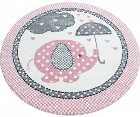 Ayyildiz koberce Kusový koberec Kids 570 pink kruh Bílá, Růžová, Zelená, Šedá - 120x120 (průměr) kruh cm