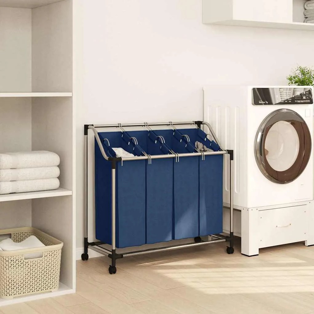 Koš na třídění prádla se 4 vaky modrý ocel 288332