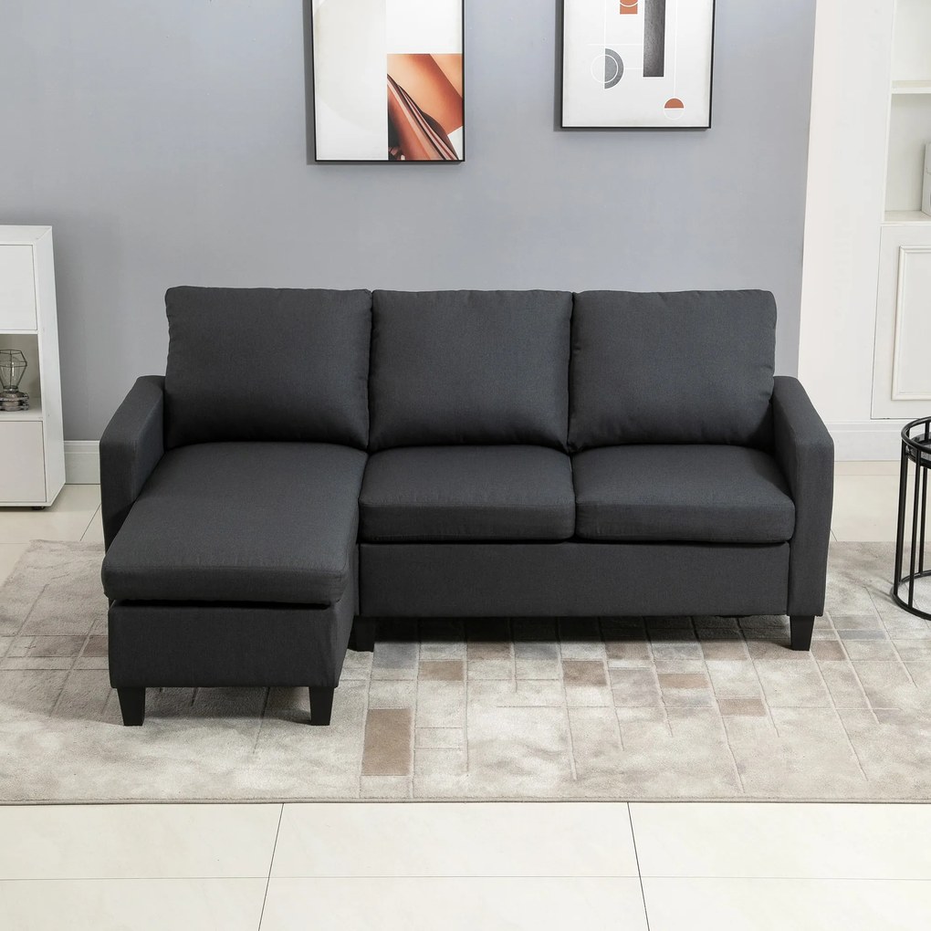 HOMCOM Rohová látková sedací souprava ve tvaru L s oboustranným lehátkem, sedací souprava lněná tmavě šedá 197x139x91cm do obývacího pokoje | Aosom.de