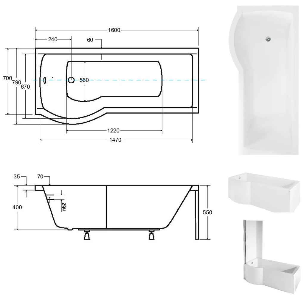 Besco Inspiro akrylátová vana s vanovou zástěnou Délka vany: 170cm, Orientace: Pravá