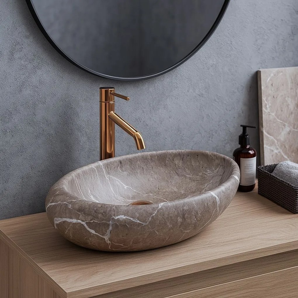 Keramické umyvadlo na desku Rea Roxy B Stone NATURE 48,7x30,7 cm - šedé