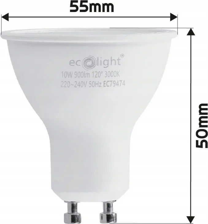 ECOLIGHT LED žárovka GU10 - 10W - 900lm - teplá bílá