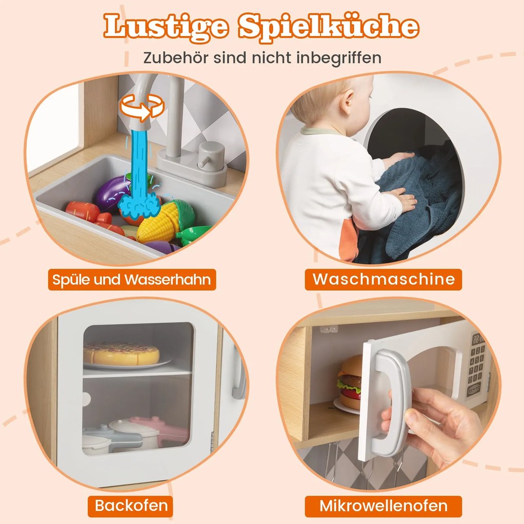 Costway Dřevěná kuchyňka na hraní s příslušenstvím kuchyňský set na hraní