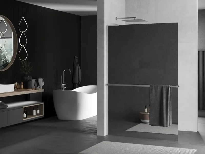 Mexen Kioto+ L, sprchová zástěna Walk-In s poličkou a věšákem 110 x 200 cm, 8mm sklo vzor zrcadlo, chromový profil, 800-110-123-01-50