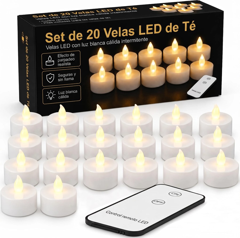 LED čajové svíčky sada 20 ks teplá bílý dálkové ovládání