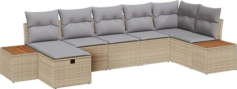 Sada zahradních pohovek s polštářem 7 pcs Béžová Poly ratan 3360974