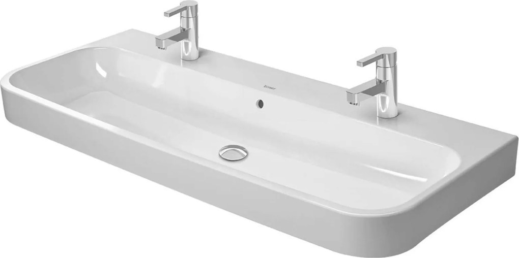 Duravit Happy D.2 - Dvojumyvadlo 120x51 cm, s přepadem, 2 otvory pro baterie, bílá 2318120026