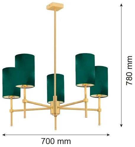 Argon 2147 - Lustr na tyči ABRUZZO 5xE14/7W/230V mosaz/zelená