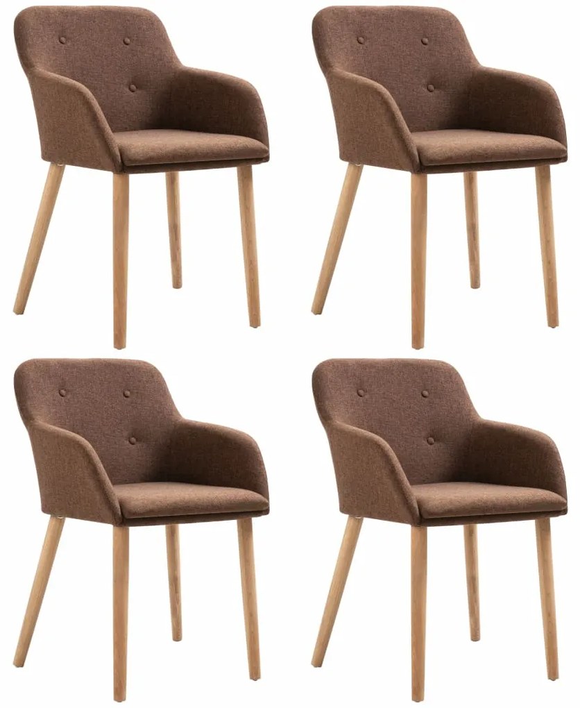 278393 vidaXL Jídelní židle 4 ks hnědé textil a masivní dubové dřevo