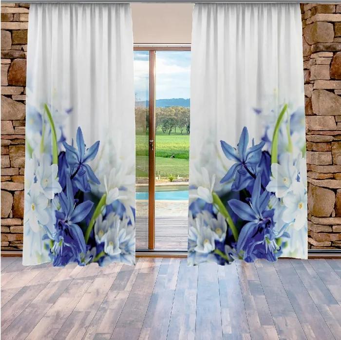 Závěsy do oken 3D Modré a bílé květy | BIANO