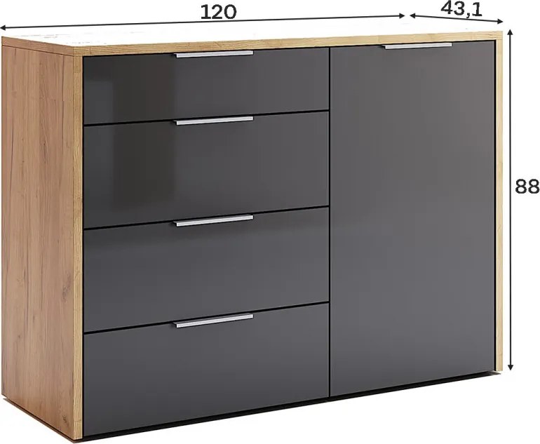 Komoda 1dv 4šu Lava / dub kraft Luna