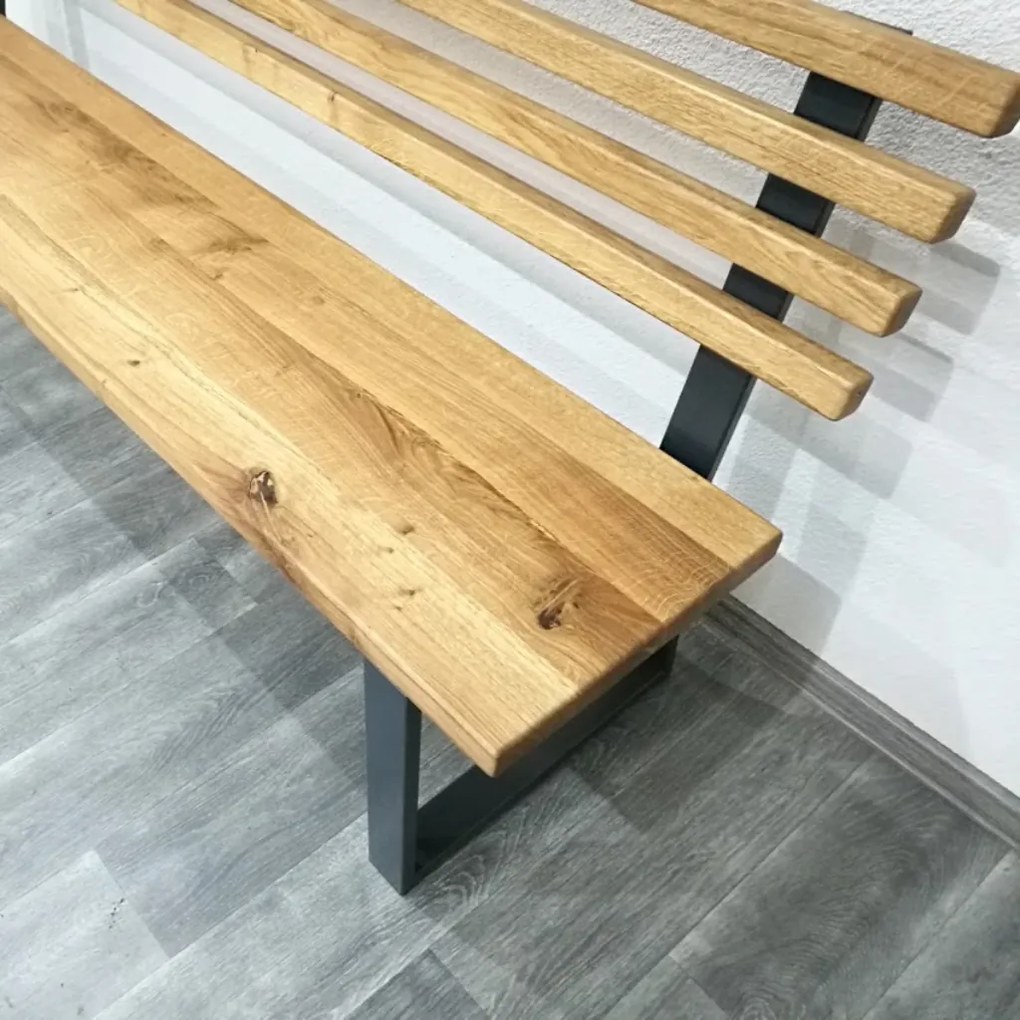 KULHÁNEK Designová jídelní lavice - dubové dřevo a kvalitní ocel Délka: 250 cm, Odstín podnože: černá s jemnou strukturou - JS RAL 9005