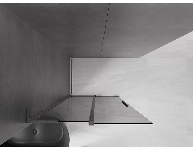Mexen Velar L, posuvná sprchová zástěna Walk-in 90 x 200 cm, 8mm šedé sklo, grafit broušený, 871-090-003-43-66