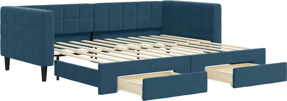 Válenda s přistýlkou a zásuvkami modrá 90 x 200 cm samet 3196738